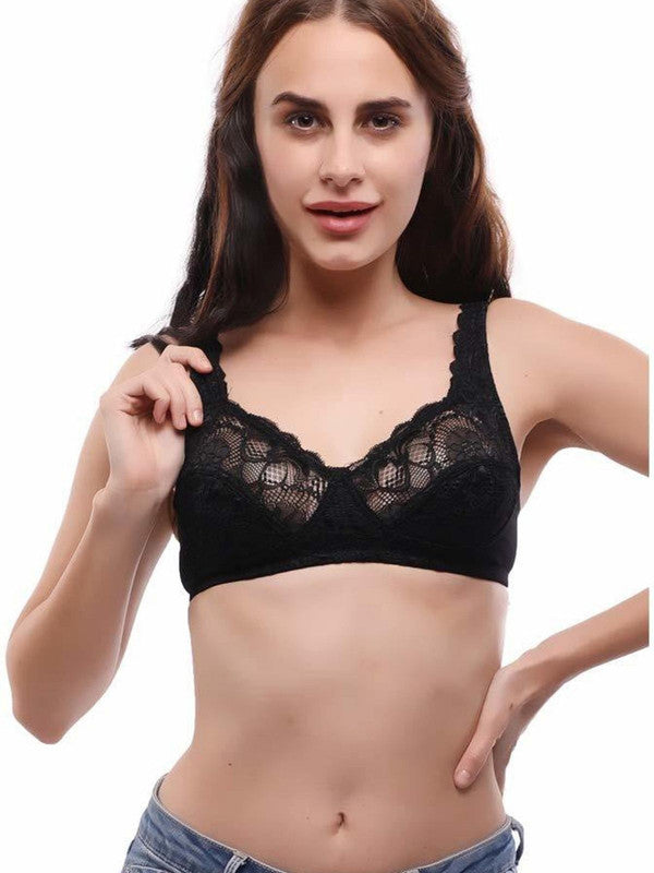 Lovable Black Non Padded Non Wired Full Coverage Bra L0596-Black - Lovable India